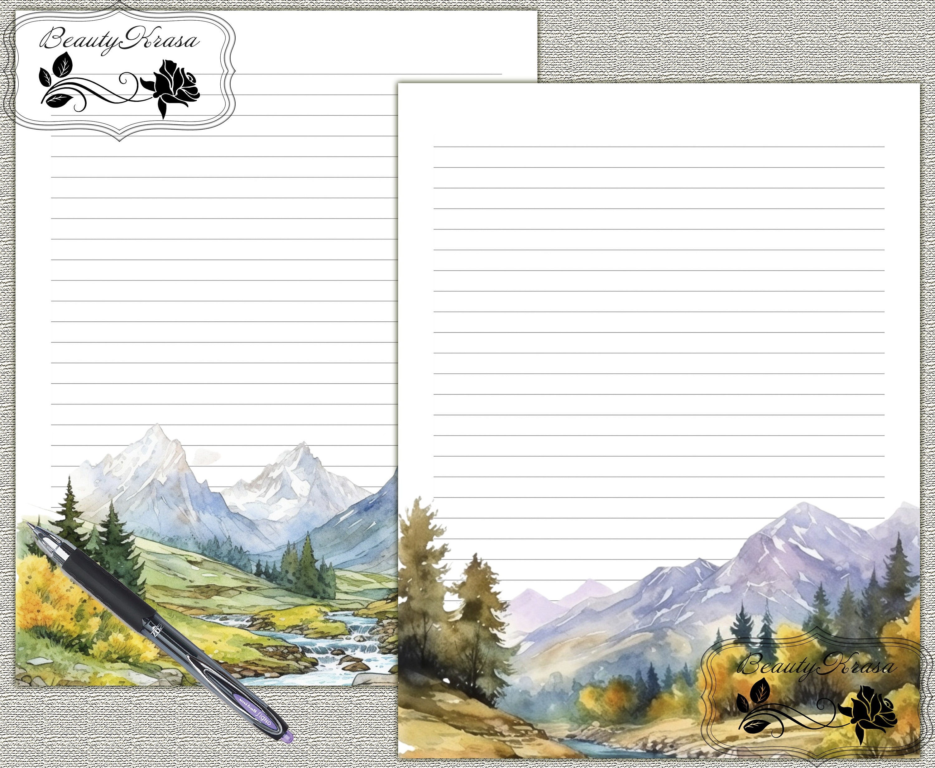Letter Writing Bundleprintable Pdf Stationery Set Mountain - Etsy