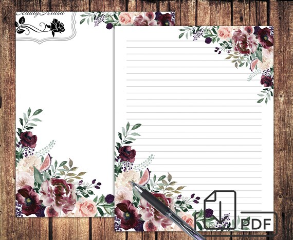 Letter Printable Writing Paper Floral Decor Stationery Set | Etsy