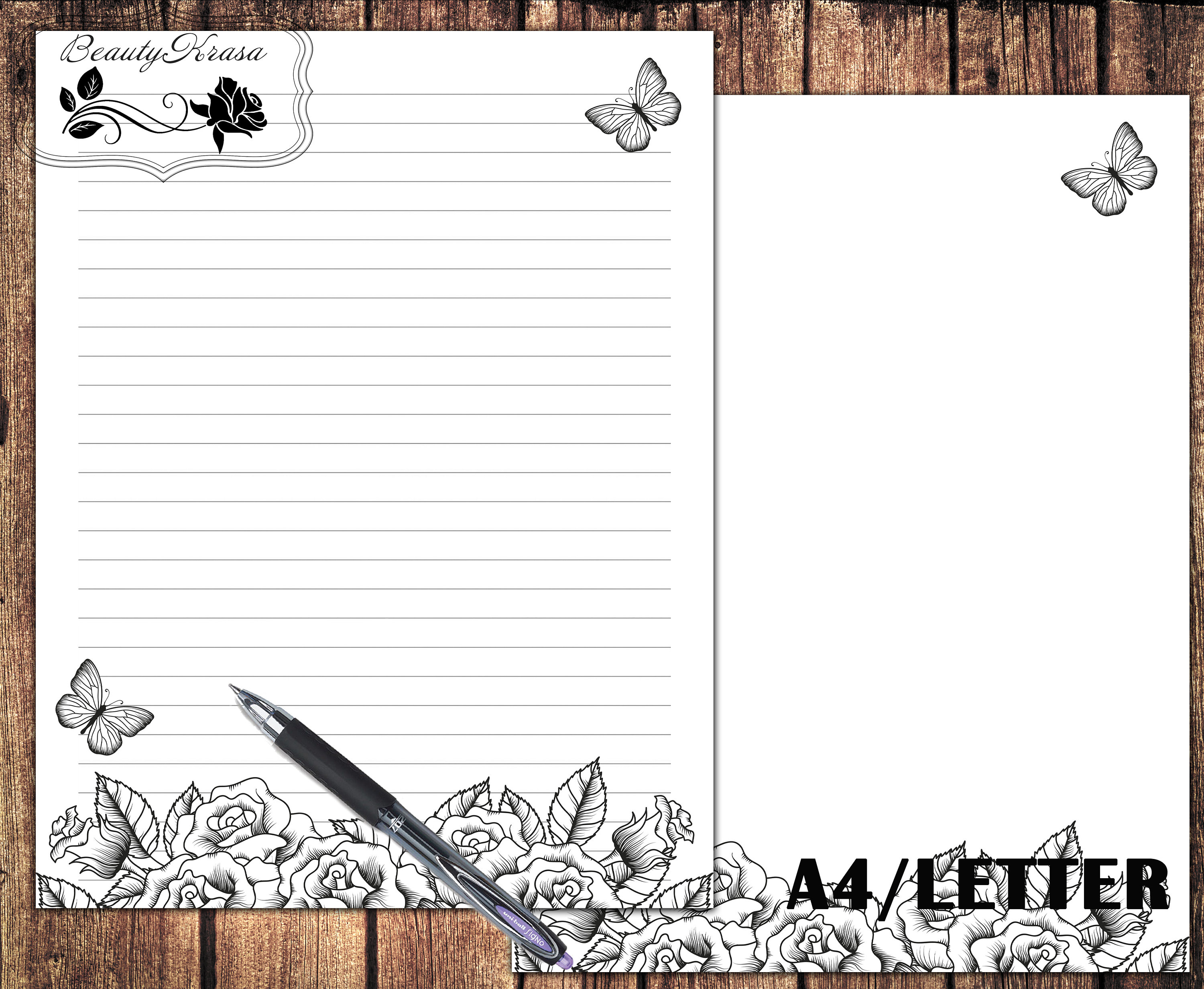 Black White Letter Writing Papers,stationary Set-8,us Letter Size & A4 ...