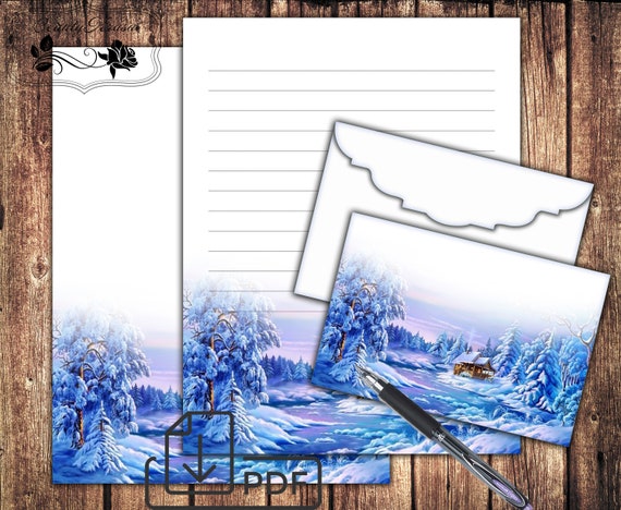 Printable Stationary Digital Set Winter Landscapeletter | Etsy