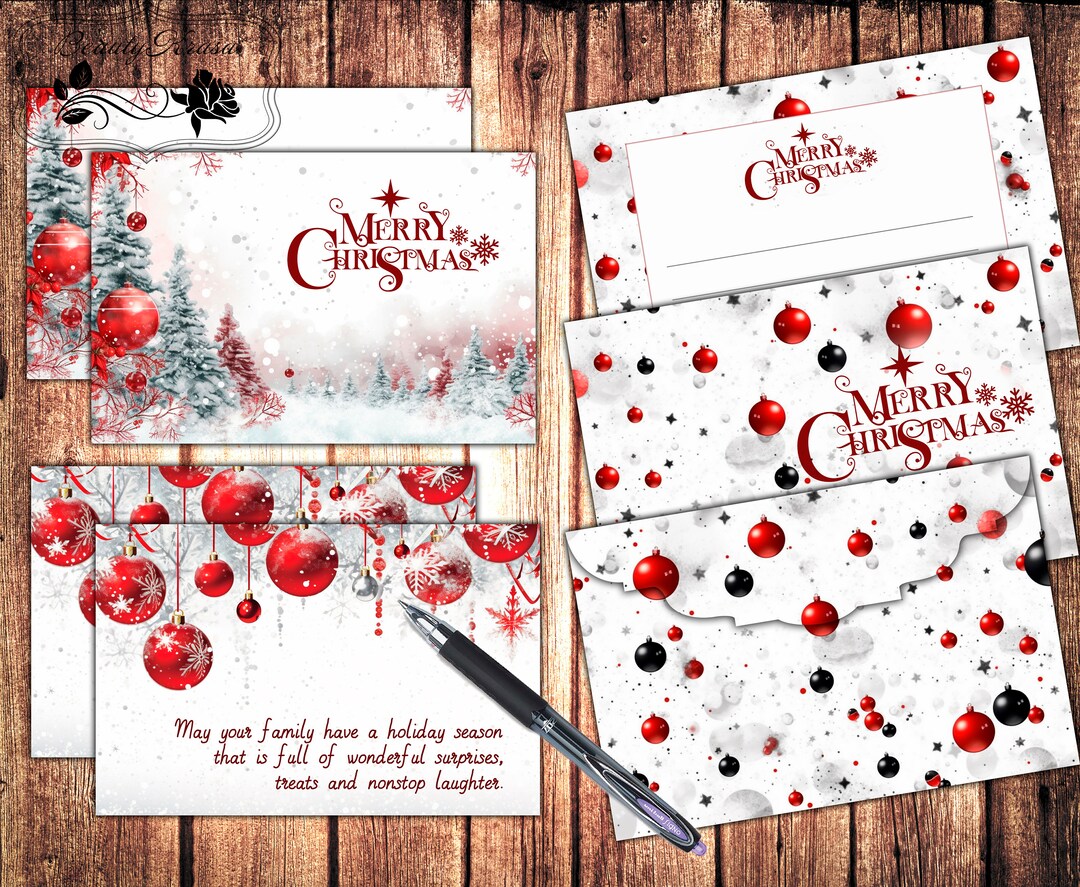 Set of 2 Printable Christmas-2 Envelopes and Postcards,stationary ...