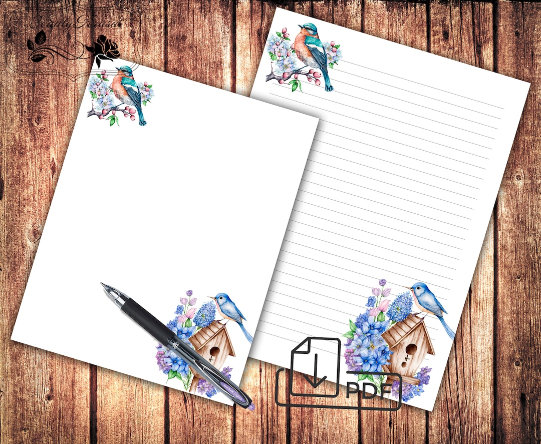 Birds-2 Stationery Letter Writing Set,printable Letters,unlined Lined ...
