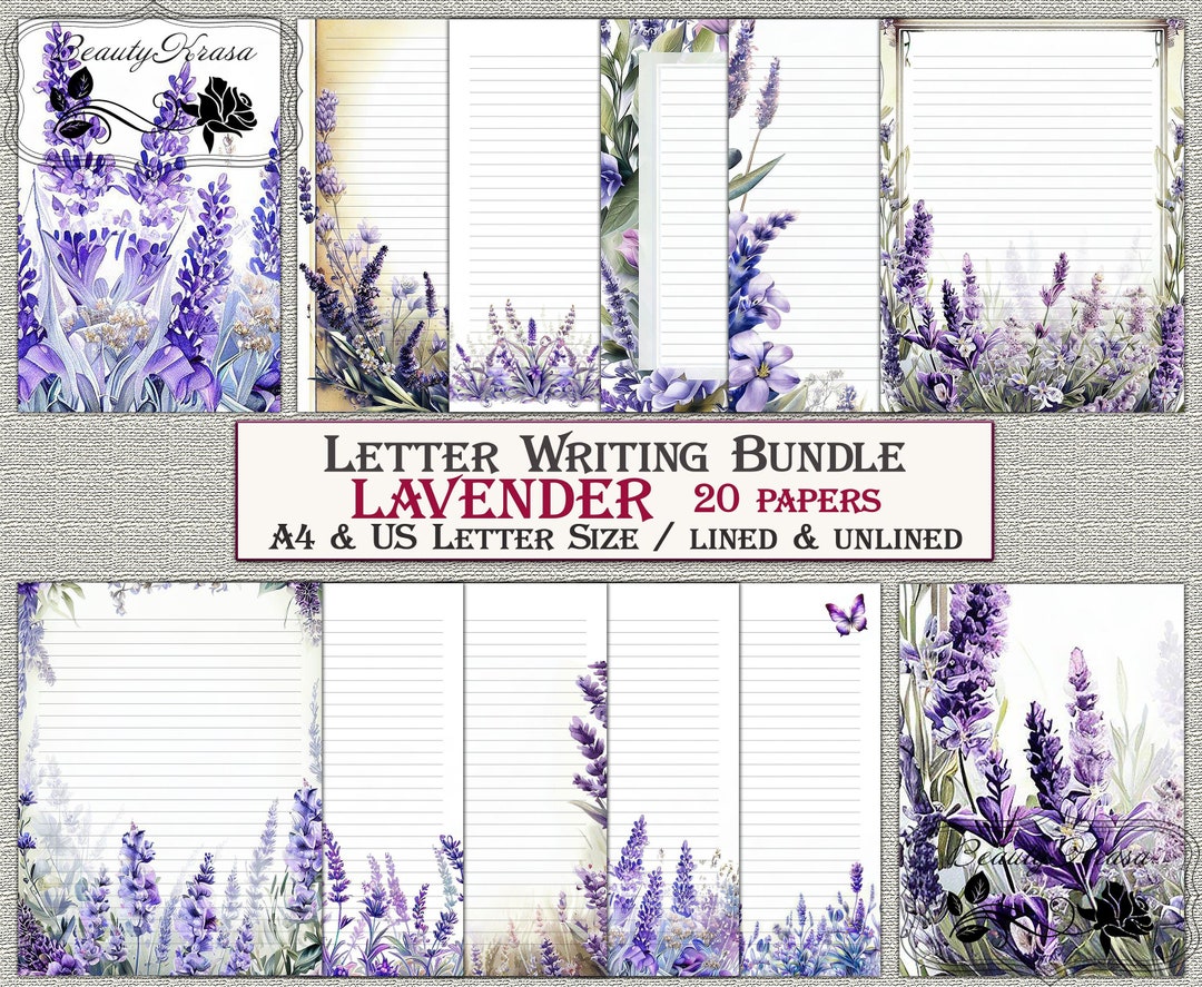 Letter Writing Bundle,printable Pdf Stationery Set Lavender,unlined ...