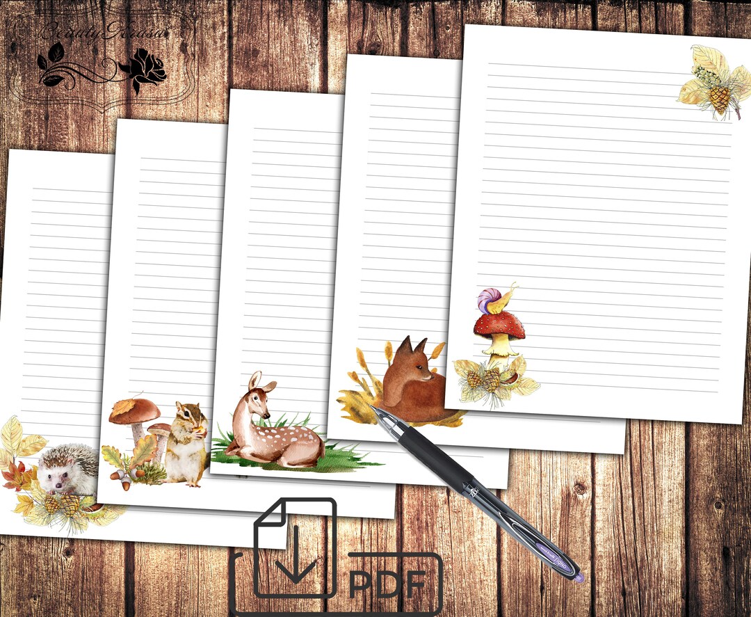 Forest Animals Letter Writing Set Lined Stationary,autumn Digital ...