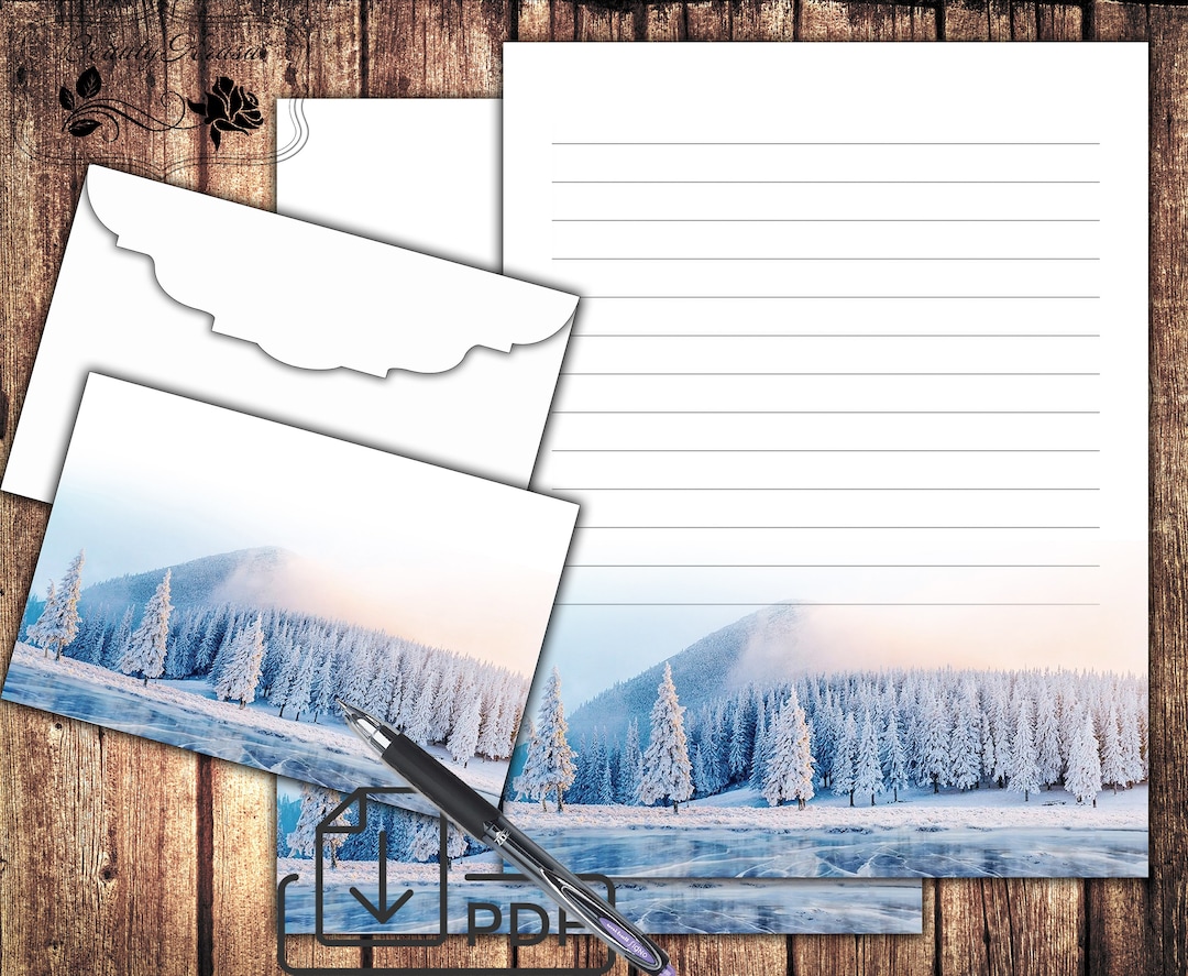 Stationary Digital Set Winter Landscape,printable Letter Writing Paper ...