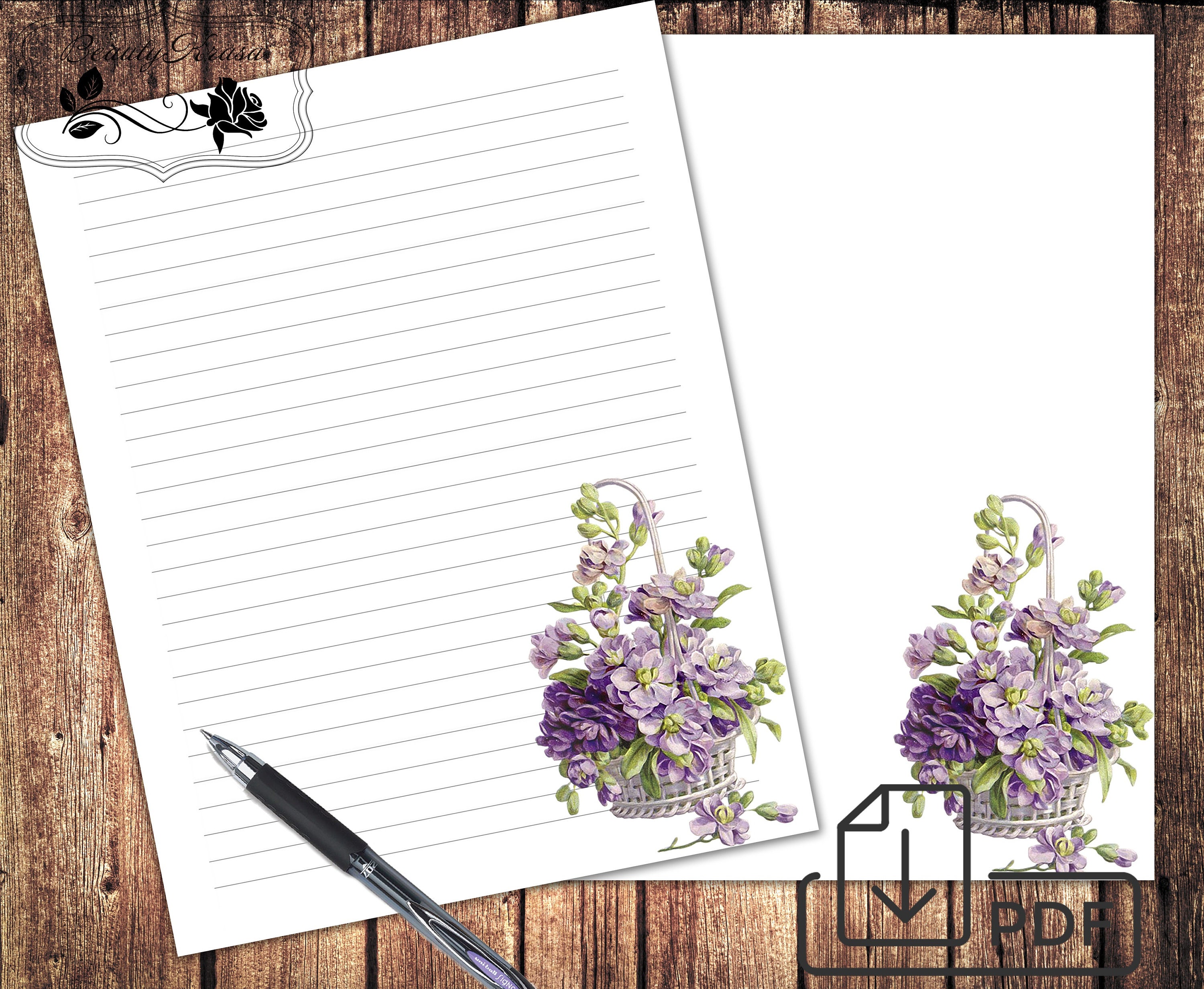 Letter Printable Writing Paper, Stationery Set,unlined Lined Paper ...