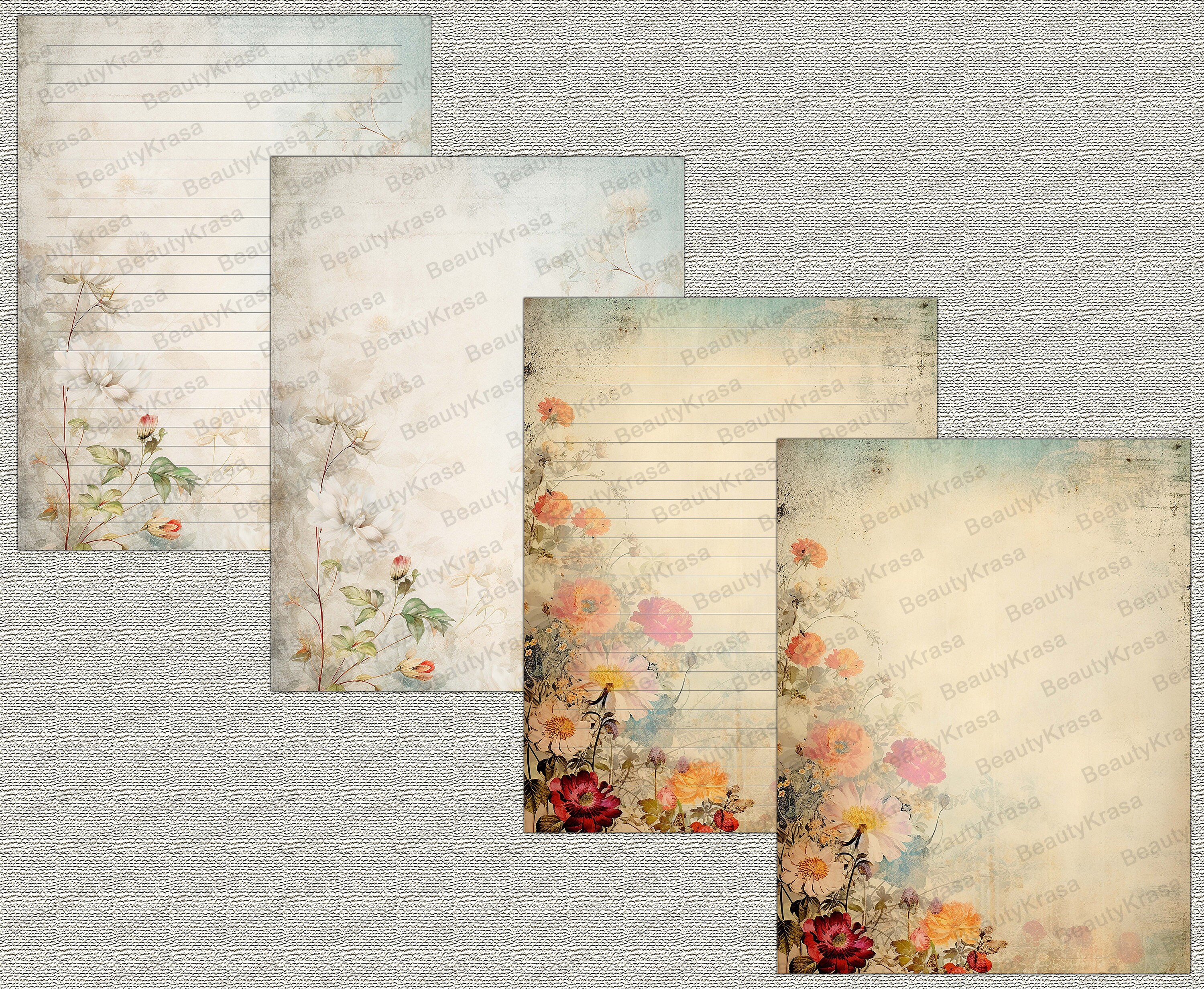 Letter Writing Bundle,printable Pdf Stationery Set Flowers on Vintage ...