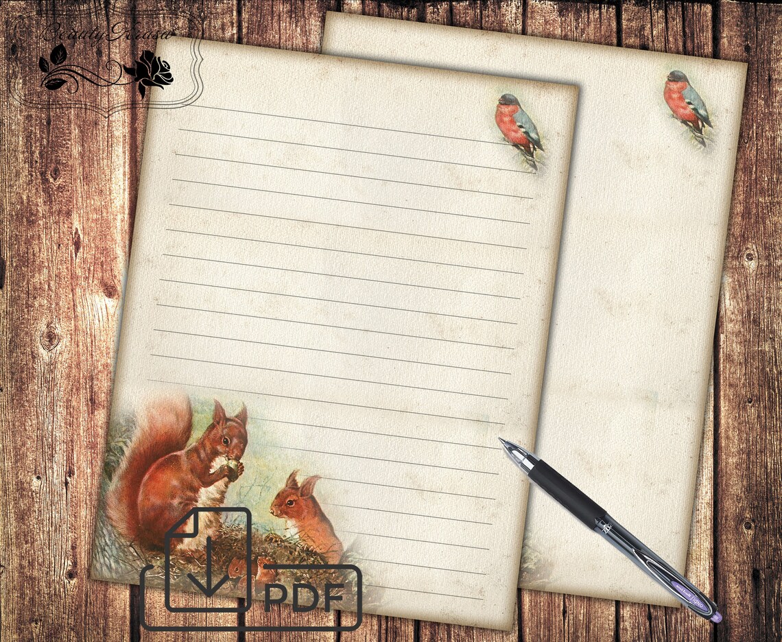 Vintage Stationery Setprintable Letter Writing Paperforest - Etsy