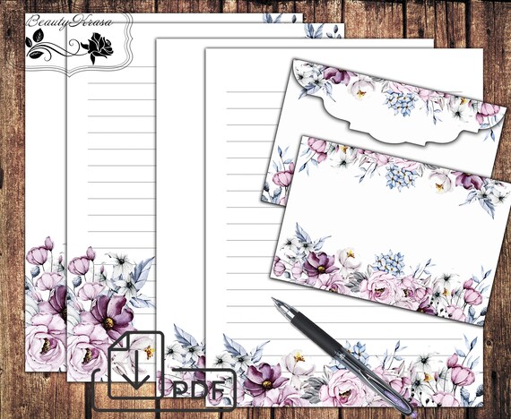 Stationary Setprintable Floral Letter Writing Paper&envelope | Etsy