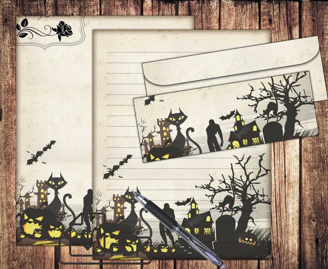 Printable Stationery Halloween Set 6,letter Writing Holidays Paper ...