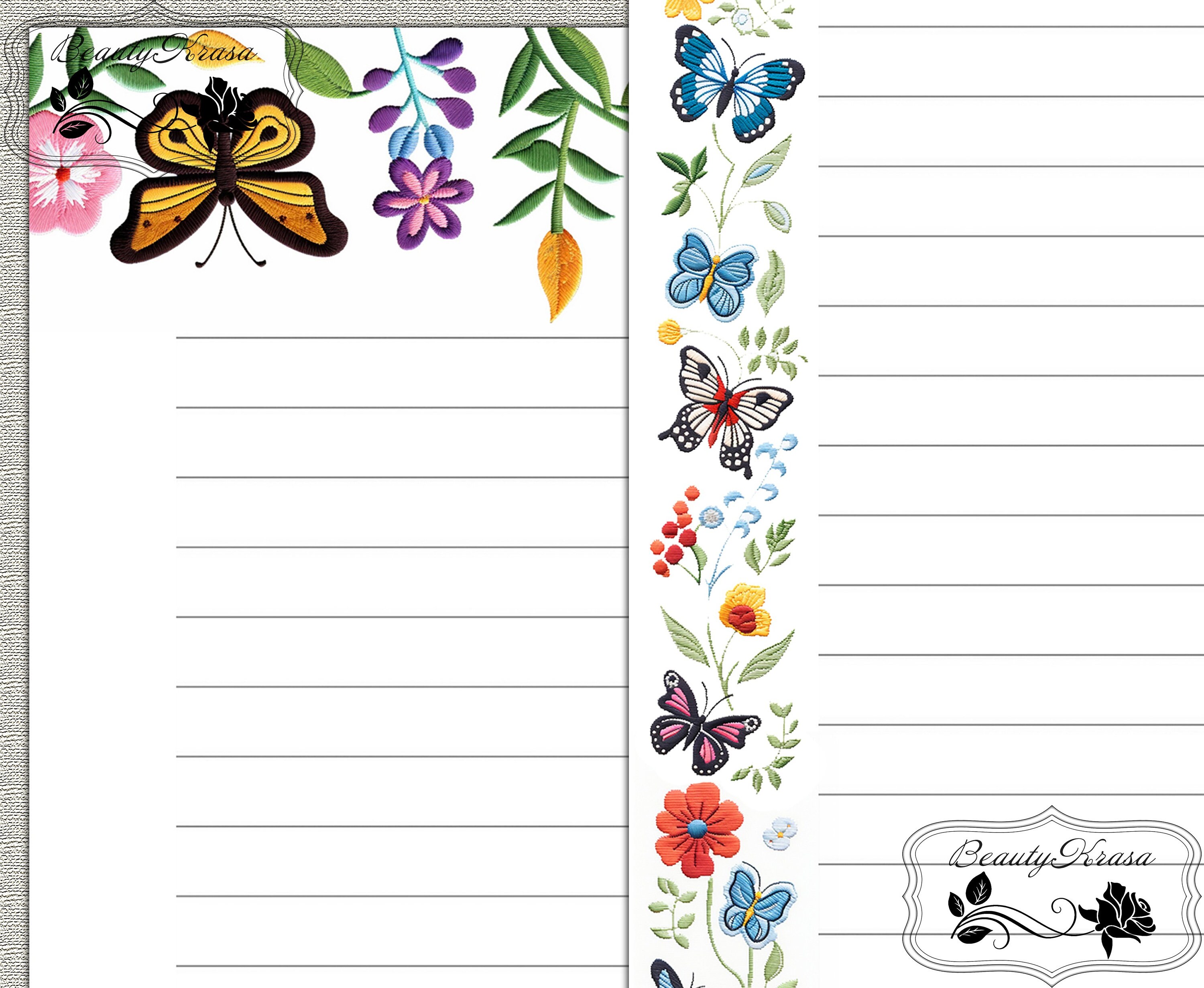 Letter Writing Bundle, Embroidery Butterflies Printable Stationery ...