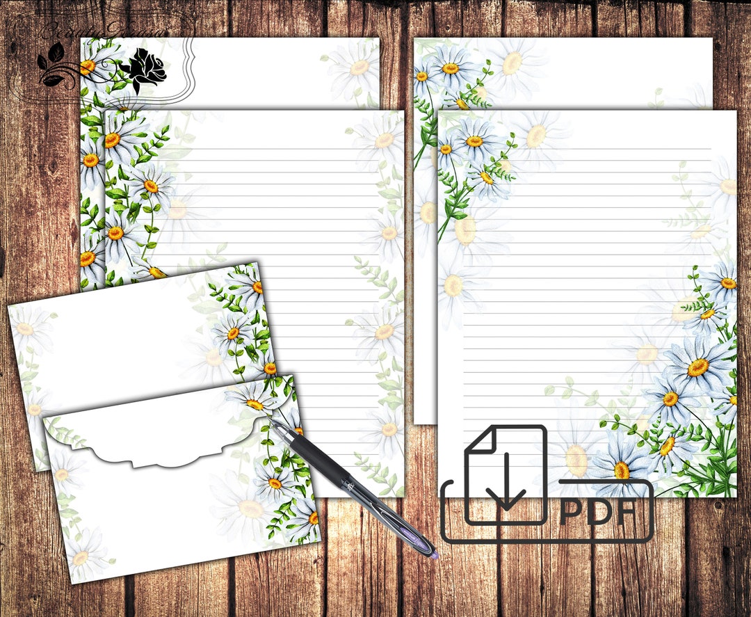 Stationary Set Daisies,printable Letter Writing Paper,unlined Lined ...