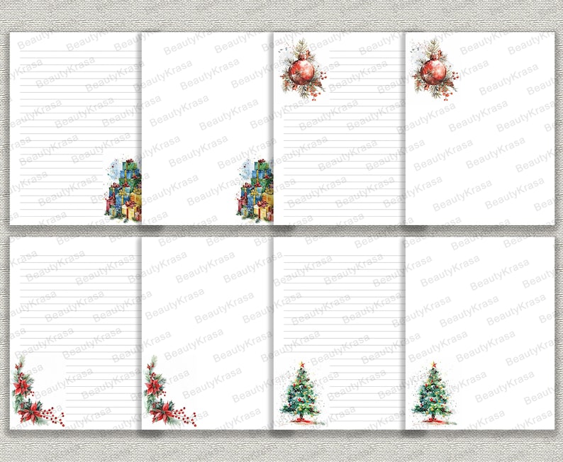 Letter Writing Bundle, Watercolor Christmas-2 Digital Pdf Stationery ...
