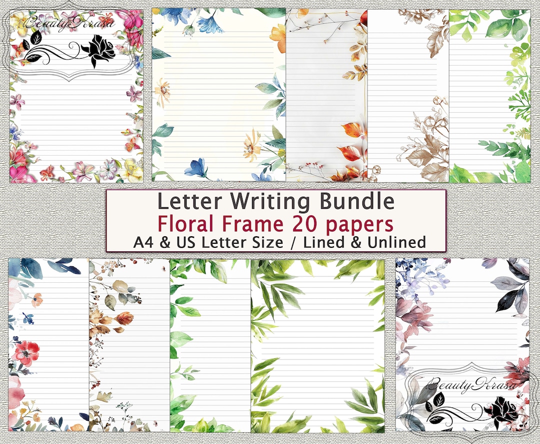 Letter Writing Bundle,frame Printable Stationery,unlined Lined 20 ...