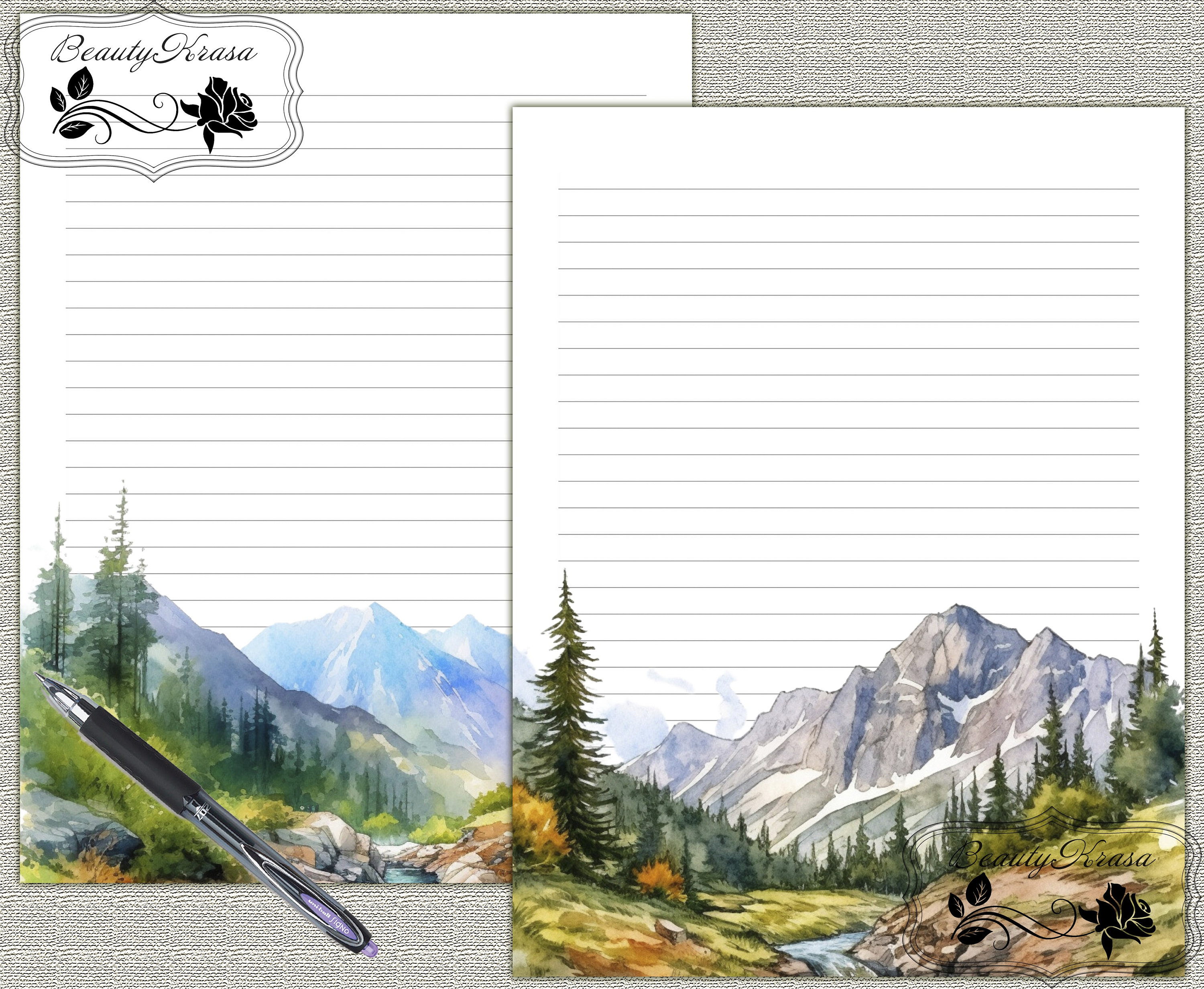 Letter Writing Bundleprintable Pdf Stationery Set Mountain - Etsy