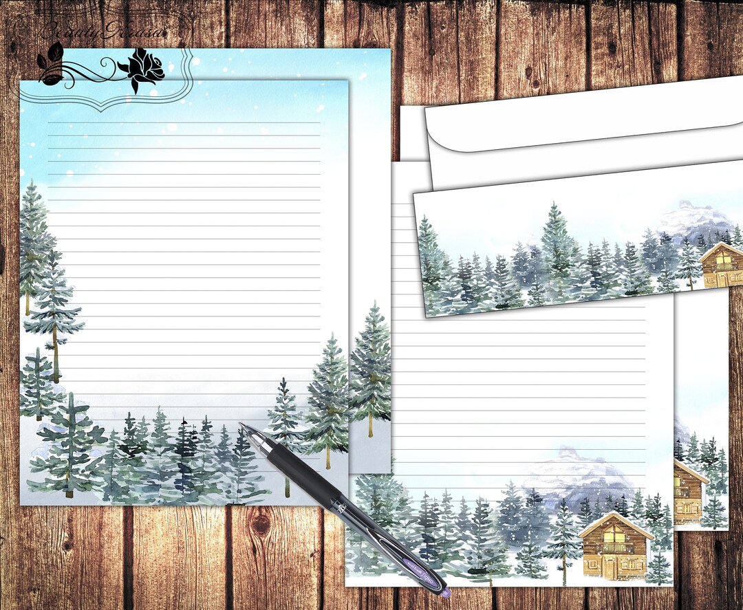 Printable Stationary Digital Set Winter,letter Writing Paper&envelope ...