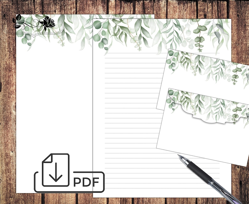 Printable Botanical Letter Eucalyptus Paper,stationary Set,unlined ...