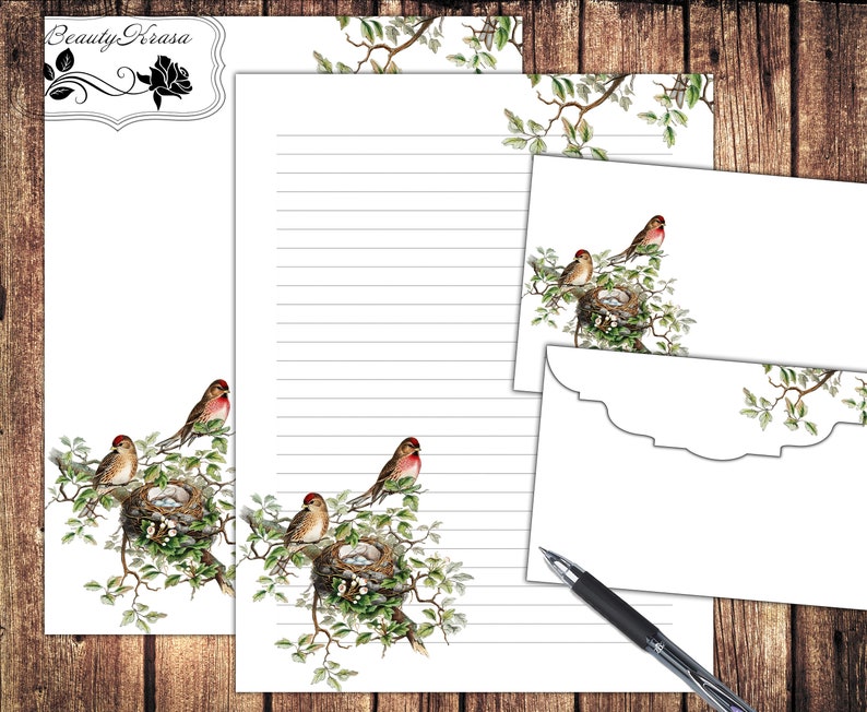Stationary Set Bird Nest Letter Paper,printable Unlined Lined Paper ...
