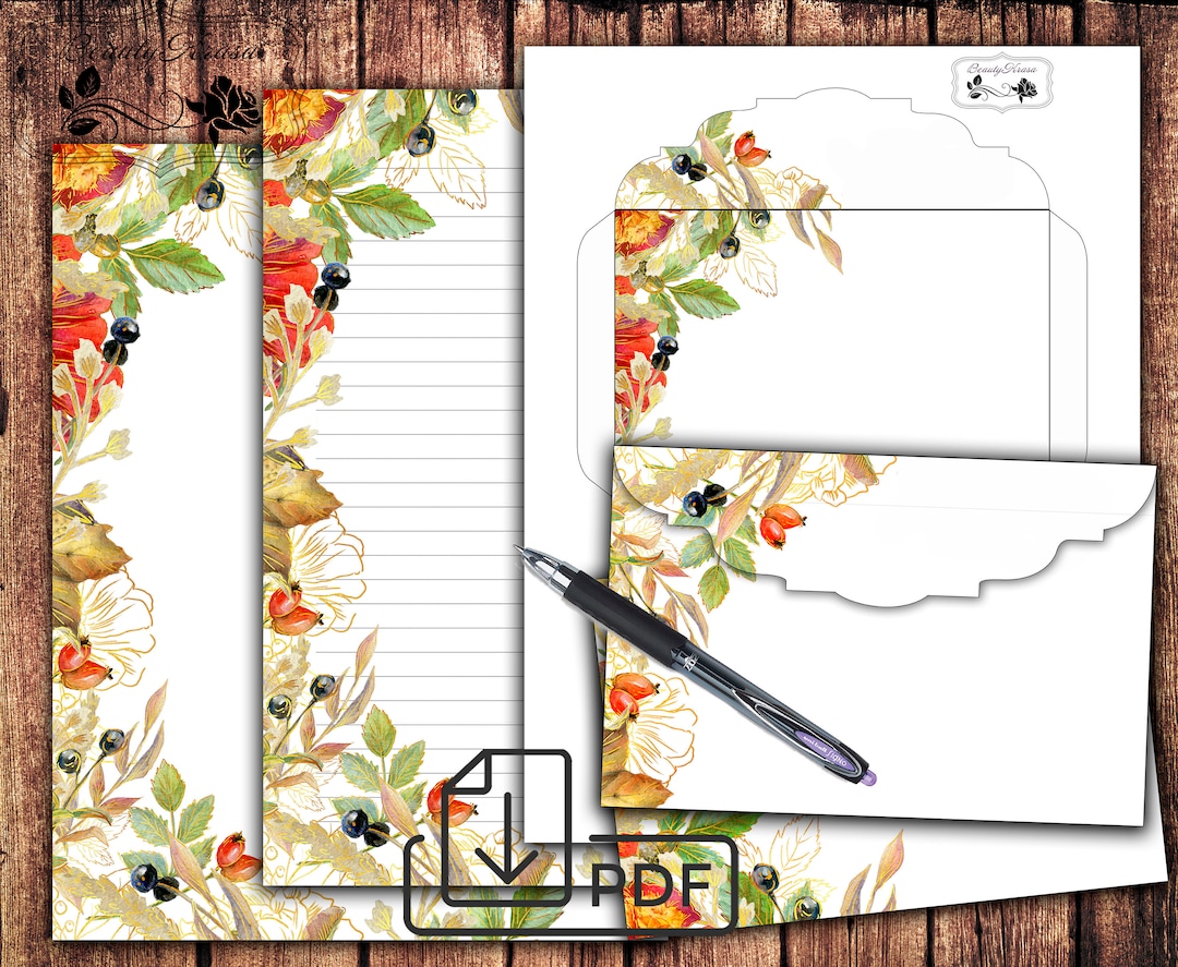 Stationery Botanical Paper,printable Letter Writing Set,lined Unlined ...