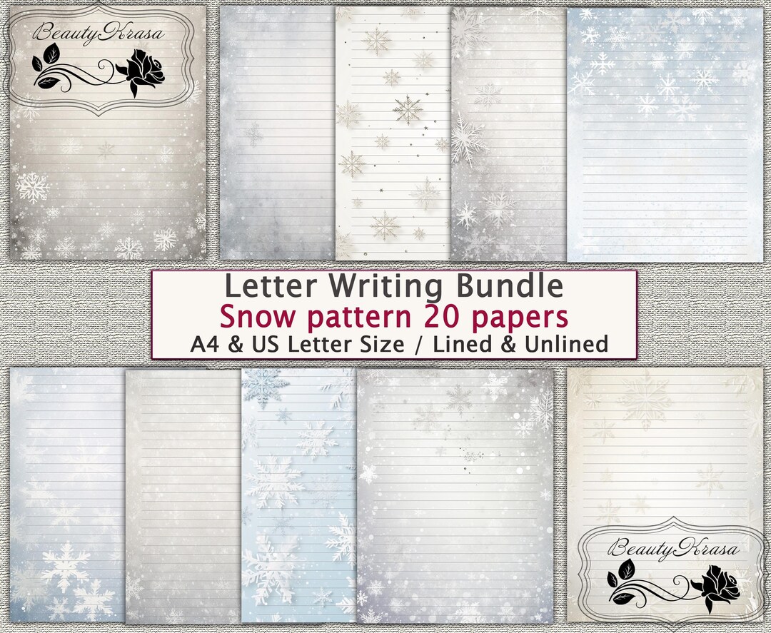 Letter Writing Bundle,digital Pdf Stationery Set Snow Pattern,unlined ...