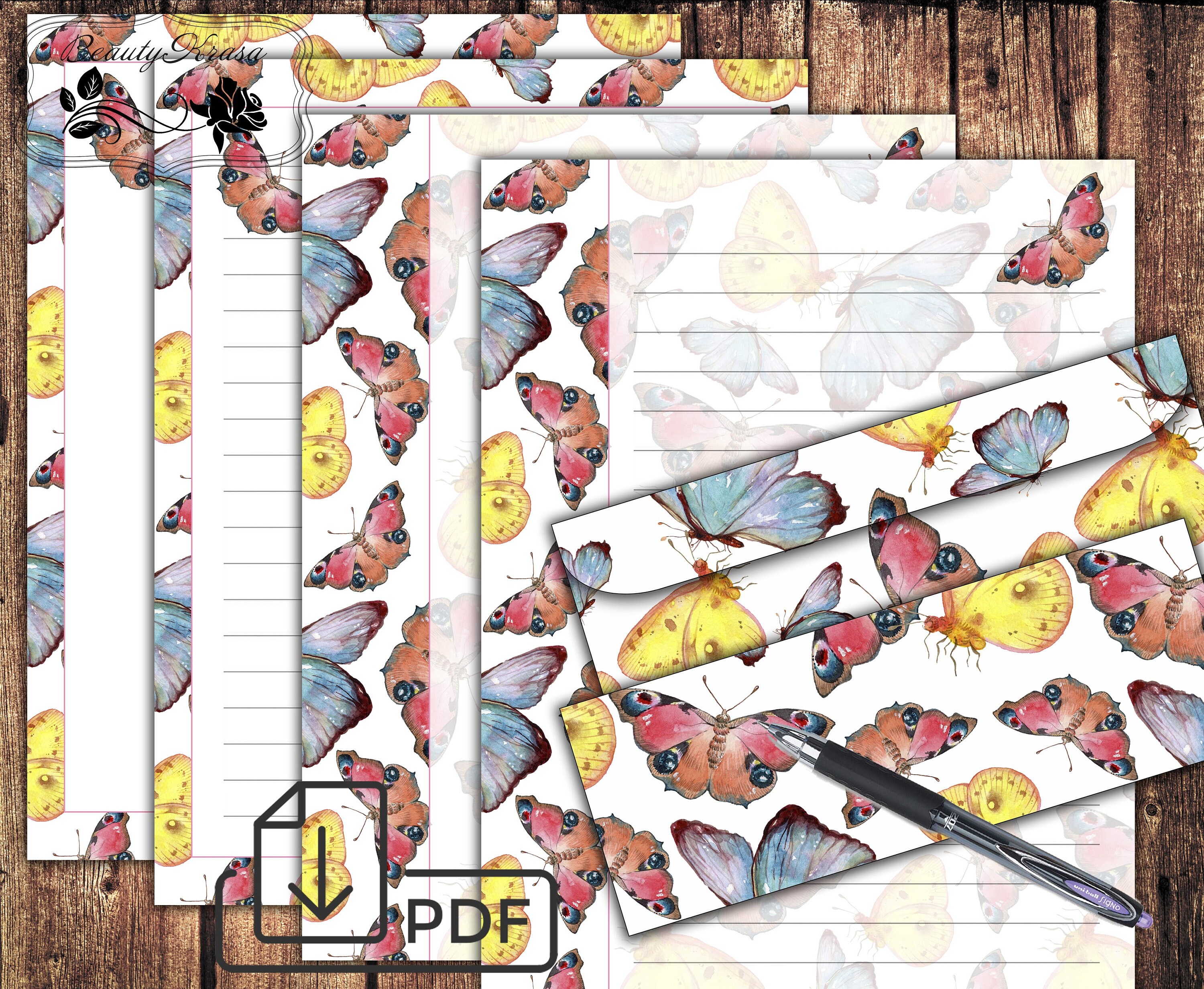 Stationary Setprintable Butterflies Letter Writing - Etsy