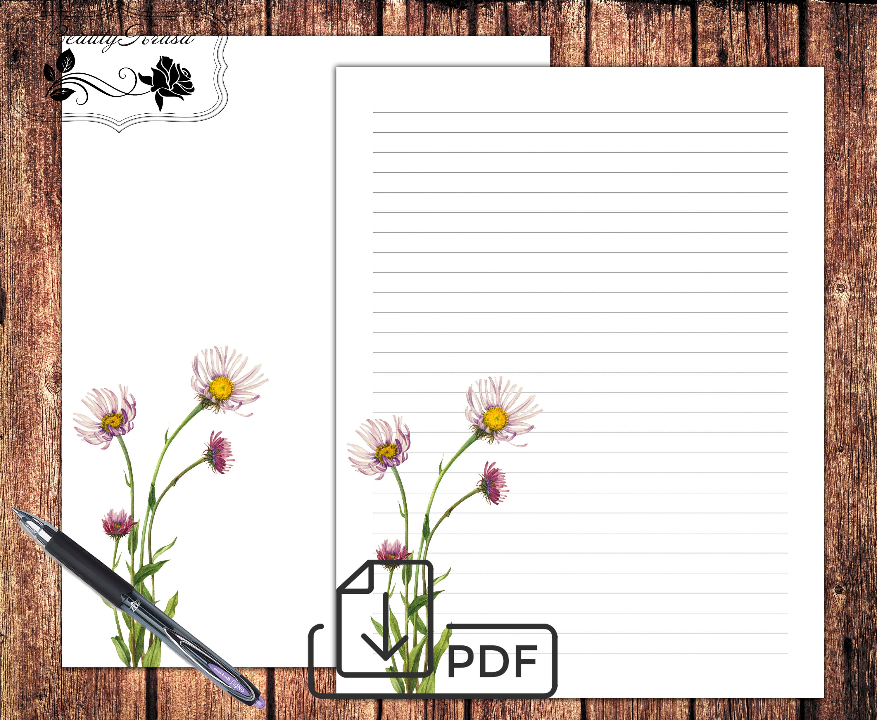 Letter Writing Set Watercolor Flowers,vintage Wildflowers Printable ...