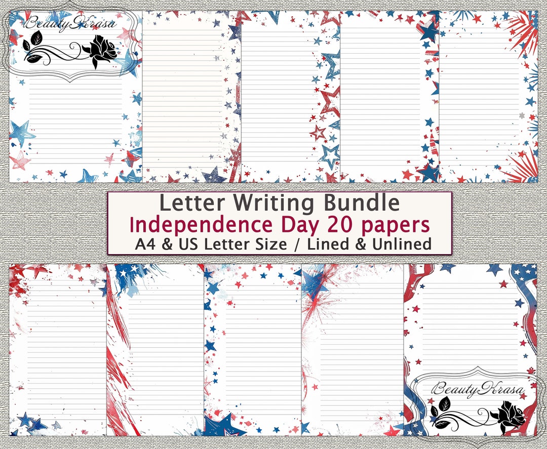 Letter Writing Bundle,independence Day PDF Stationery,unlined Lined 20 ...
