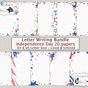 Letter Writing Bundle,independence Day PDF Stationery,unlined Lined 20 ...