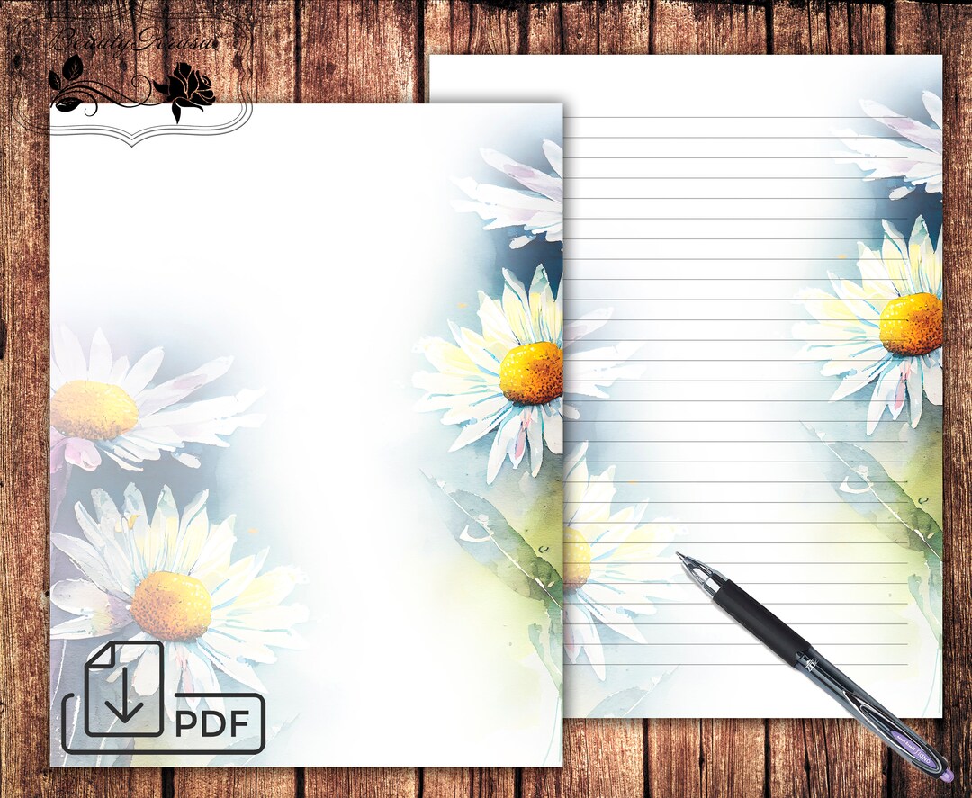 Daisies Stationery Letter Writing Set,printable Letters,unlined Lined ...