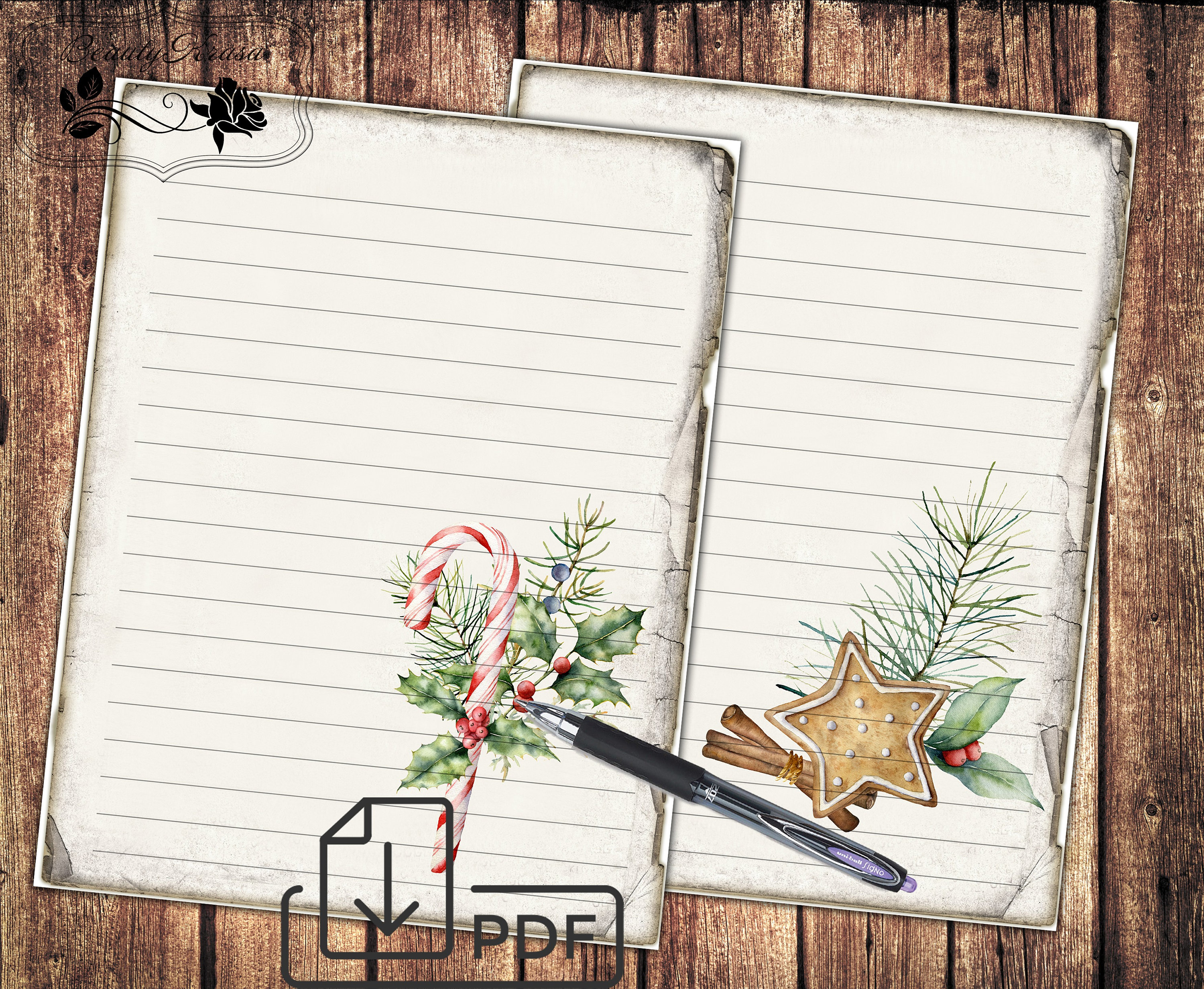 Christmas Stationary Digital Setletter Writing Lined Paper - Etsy