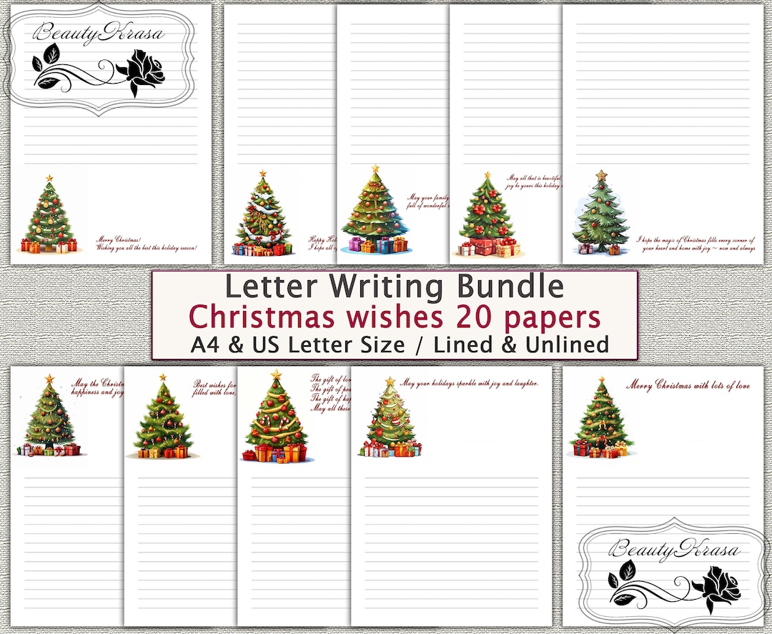 Letter Writing Bundle, Christmas Wishes Pdf Digital Stationery Set ...