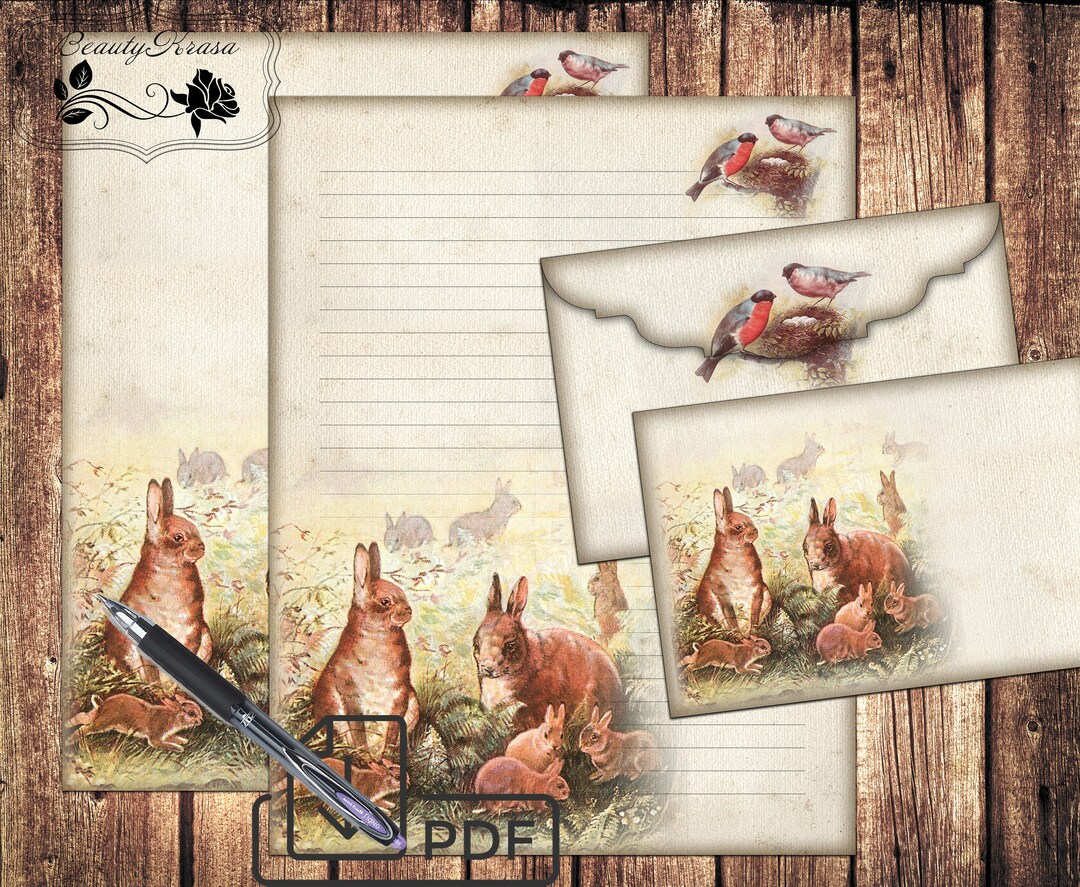 Vintage Stationery Set Forest Animals-4,printable Letter Writing Paper ...