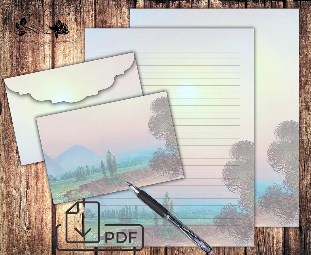 Printable Letter Writing Paper,mountain Landscape Stationery Set,paper ...