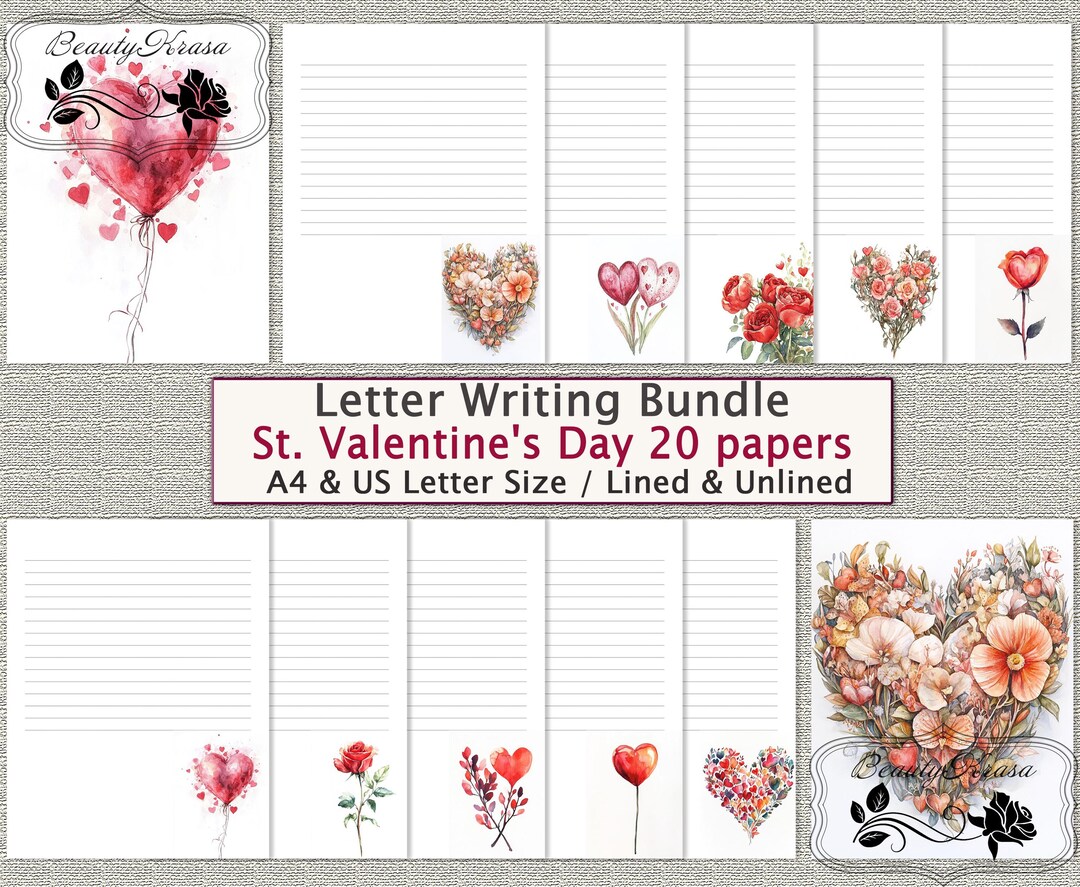 Letter Writing Bundle, St. Valentine's Day Digital Pdf Stationery Set ...