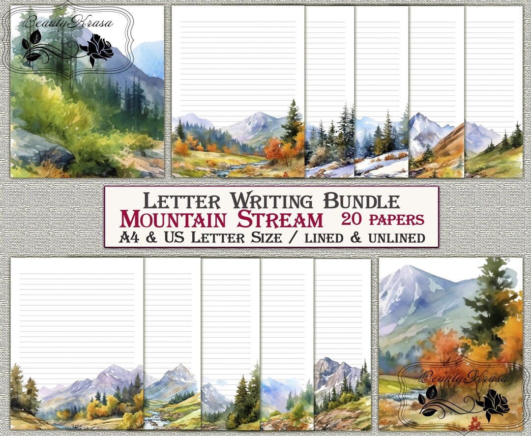 Letter Writing Bundle,printable Pdf Stationery Set Mountain Stream ...