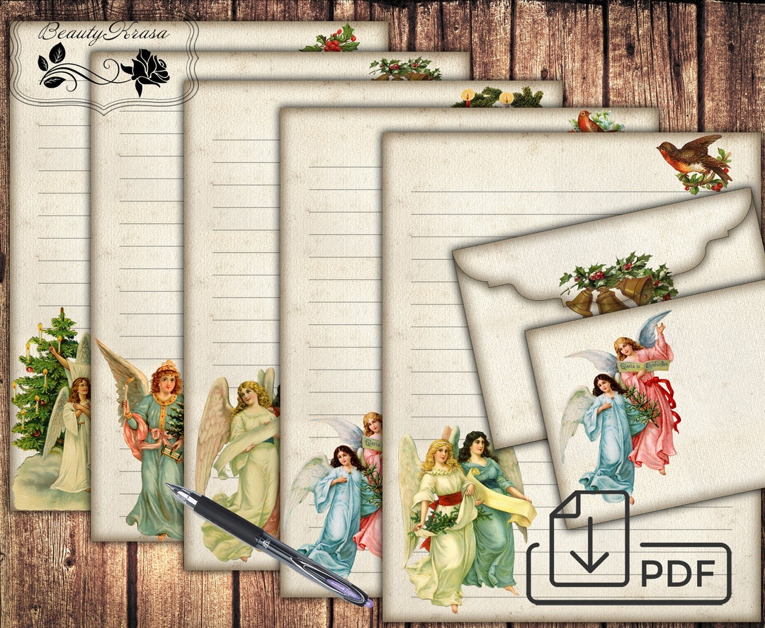 Vintage Printable Stationary Christmas Digital Set,letter Writing Lined ...