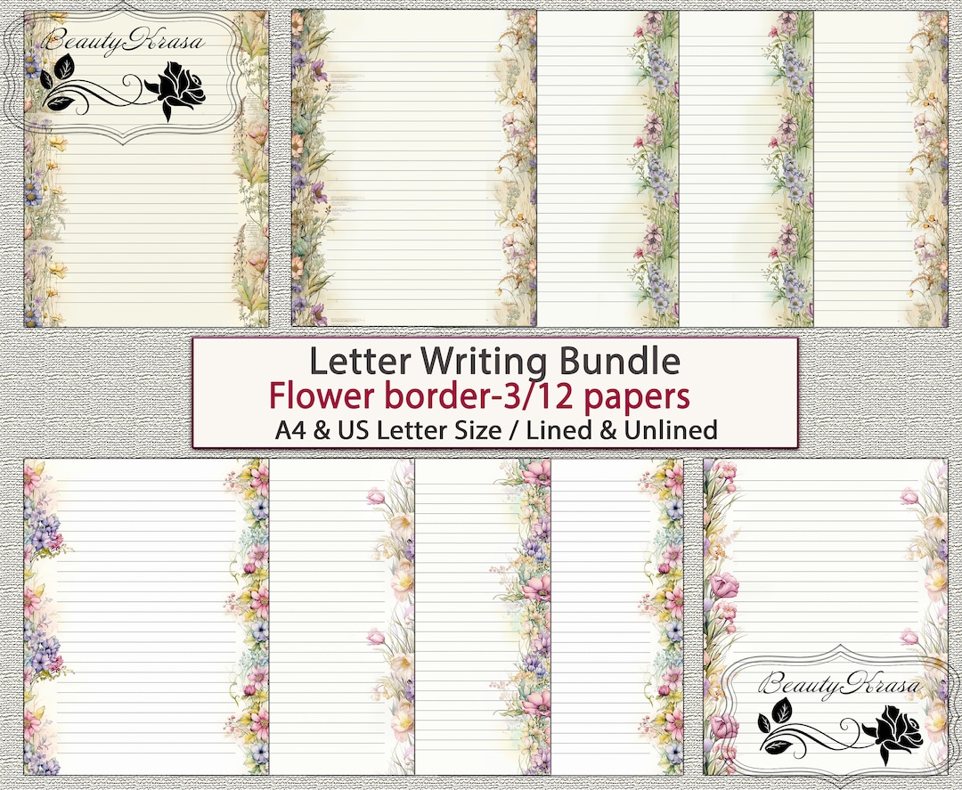 Letter Bundle Writing Stationery Set,printable Stationary Pdf Flower ...