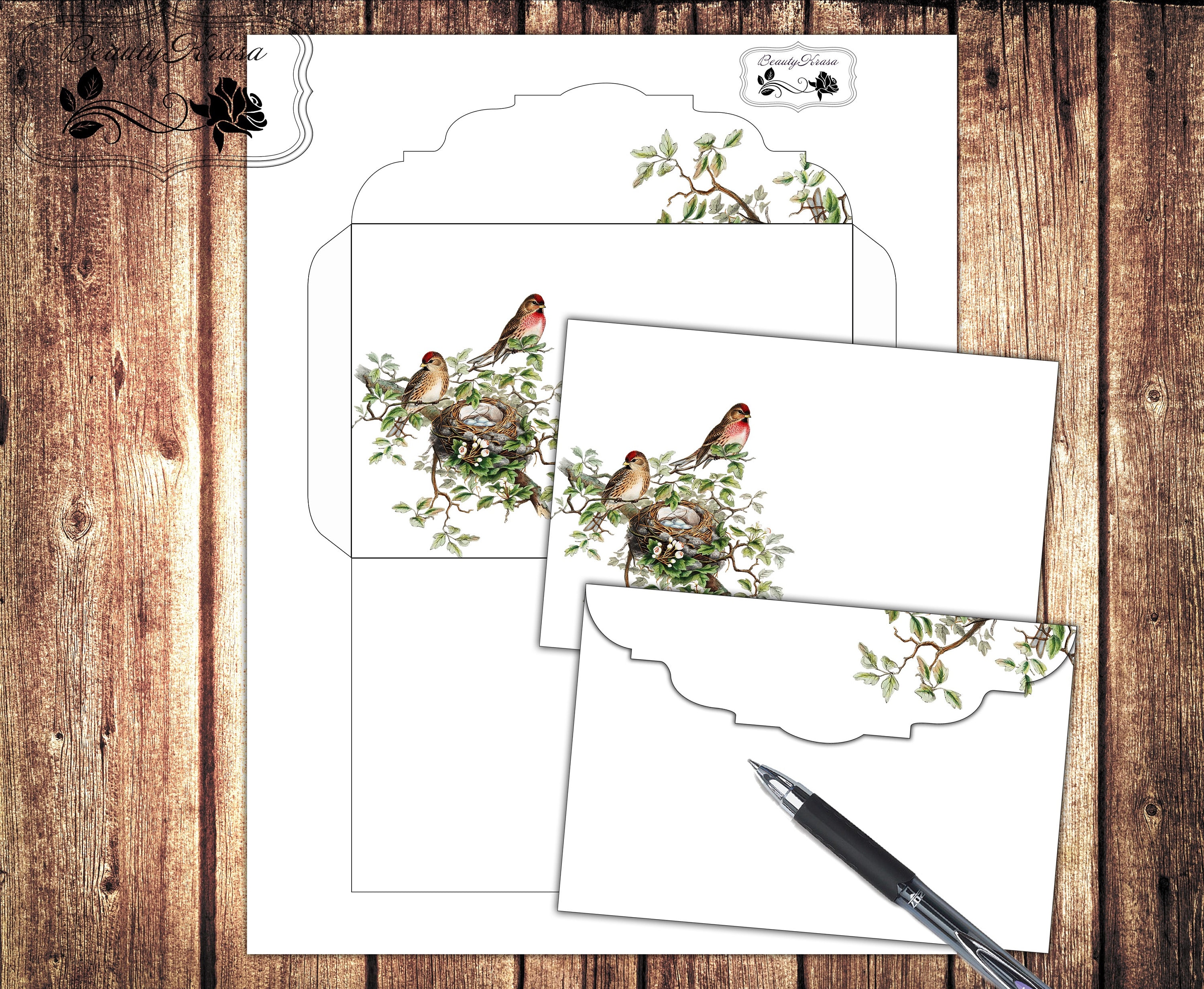 Stationary Set Bird Nest Letter Paper,printable Unlined Lined Paper ...