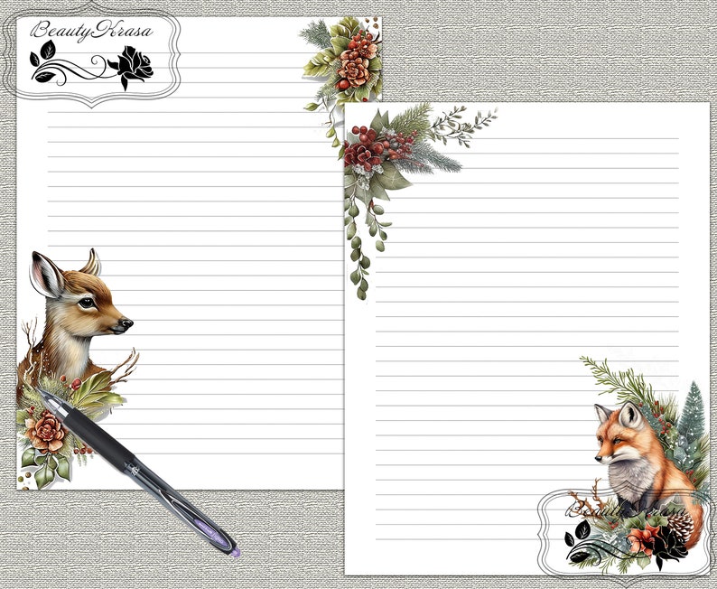 Letter Writing Bundle, Christmas Animals Printable Stationery,unlined ...