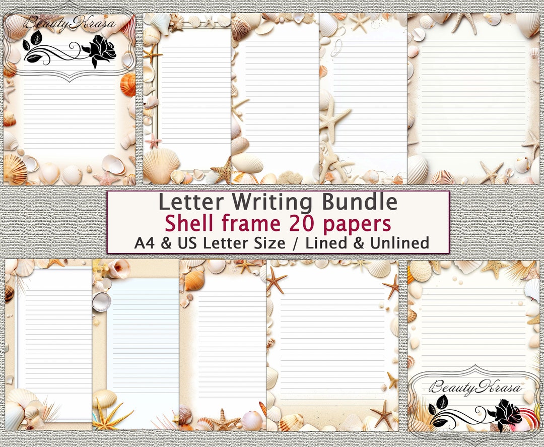 Letter Writing Bundle, Shell PDF Stationery,unlined Lined 20 Papers - Etsy