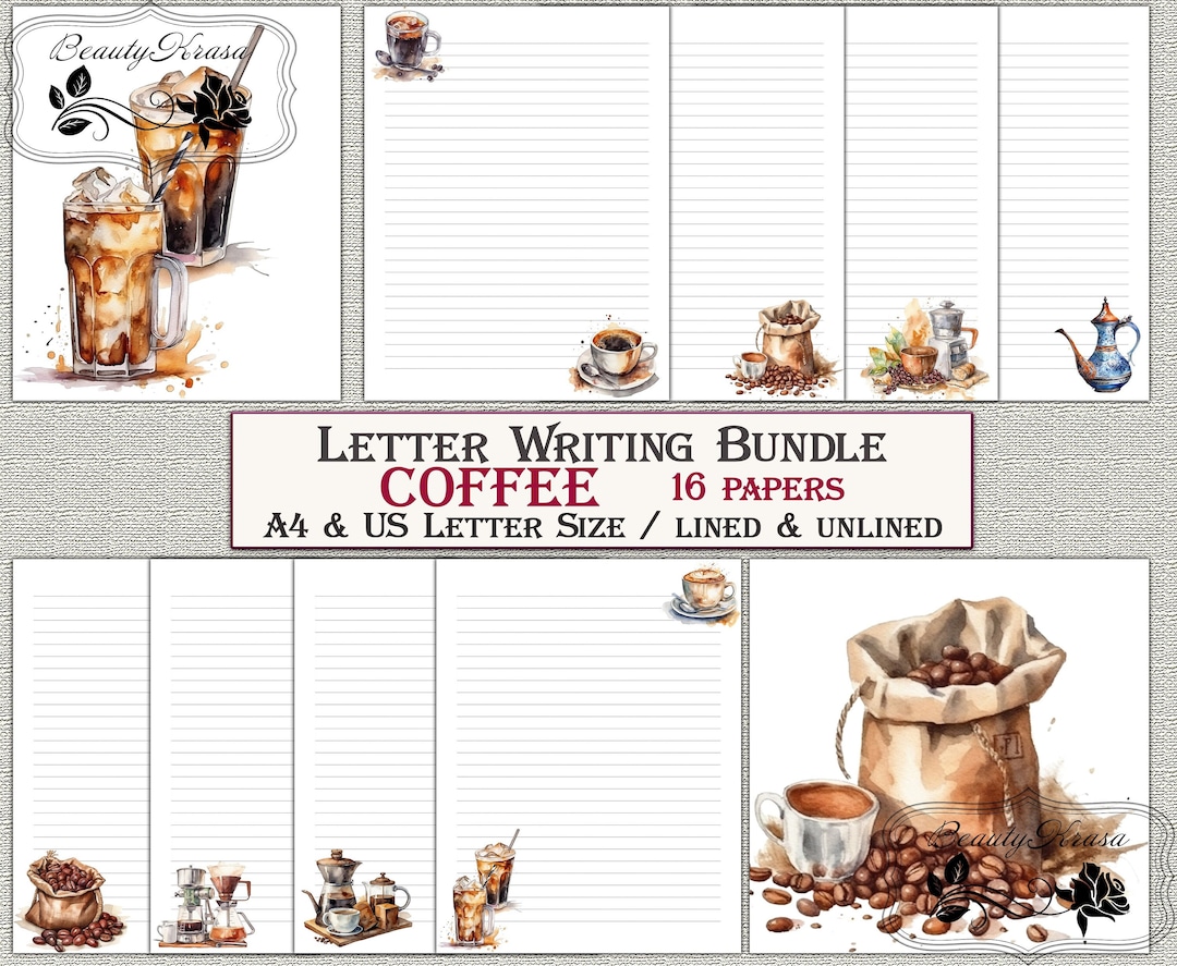 Letter Bundle Writing Stationery Set,printable Stationary Pdf Coffee ...