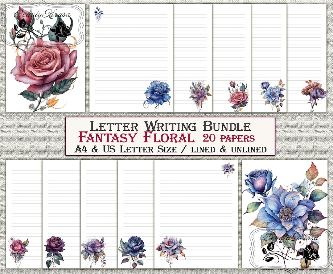Letter Writing Bundle,printable Pdf Stationery Set Fantasy Floral ...