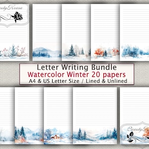 Letter Writing Bundle, Watercolor Winter PDF Printable Stationery ...