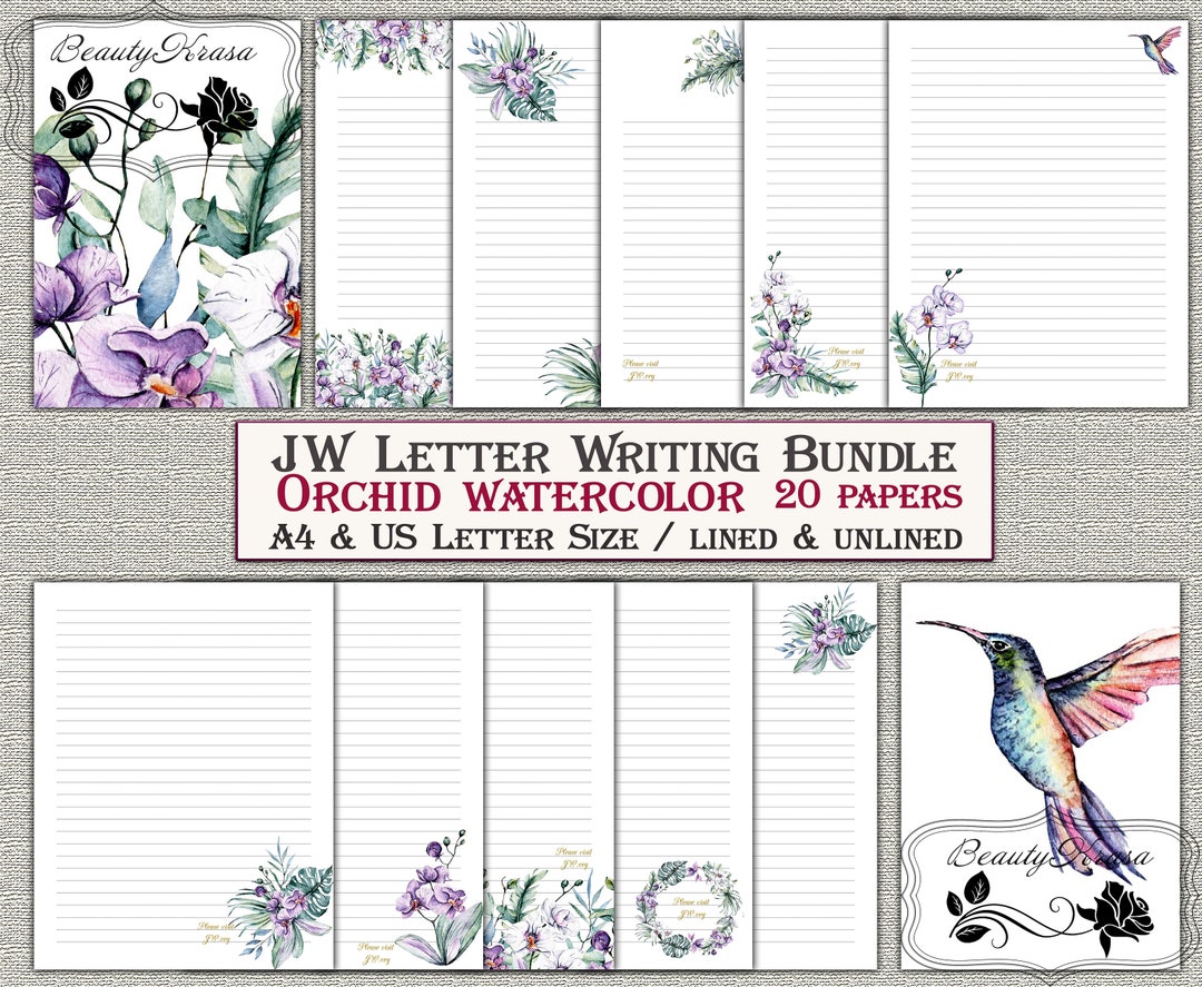 JW Letter Writing Bundle,printable Stationery Orchid Watercolor,unlined ...