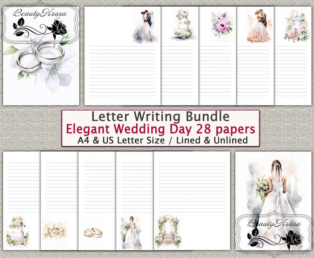 Letter Writing Bundle,elegant Wedding Day Digital Pdf Stationery Set ...