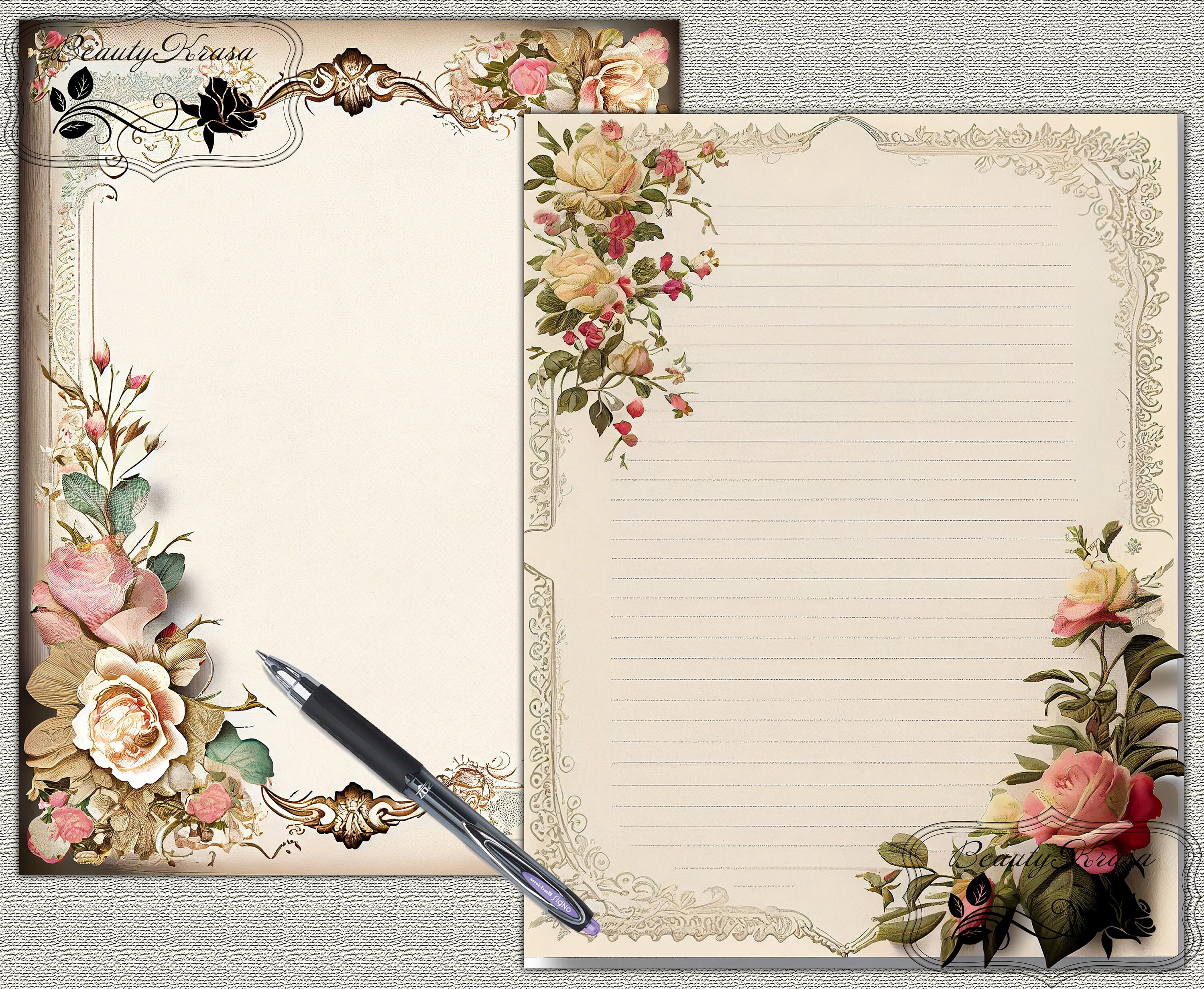 Letter Writing Bundle,printable Pdf Stationery Set Delicate Frames ...
