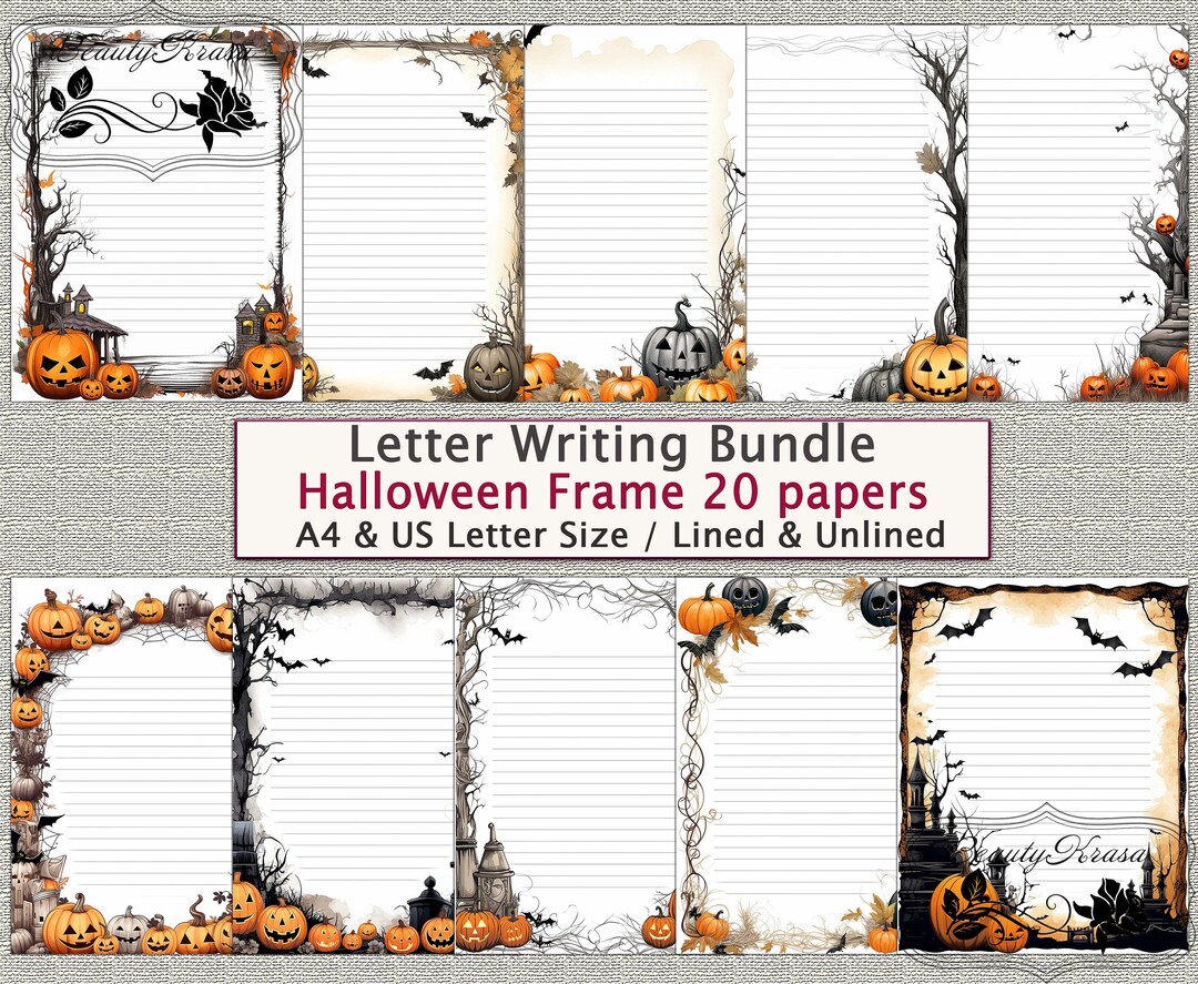 Letter Writing Bundle, Halloween Frame PDF Stationery,unlined Lined 20 ...