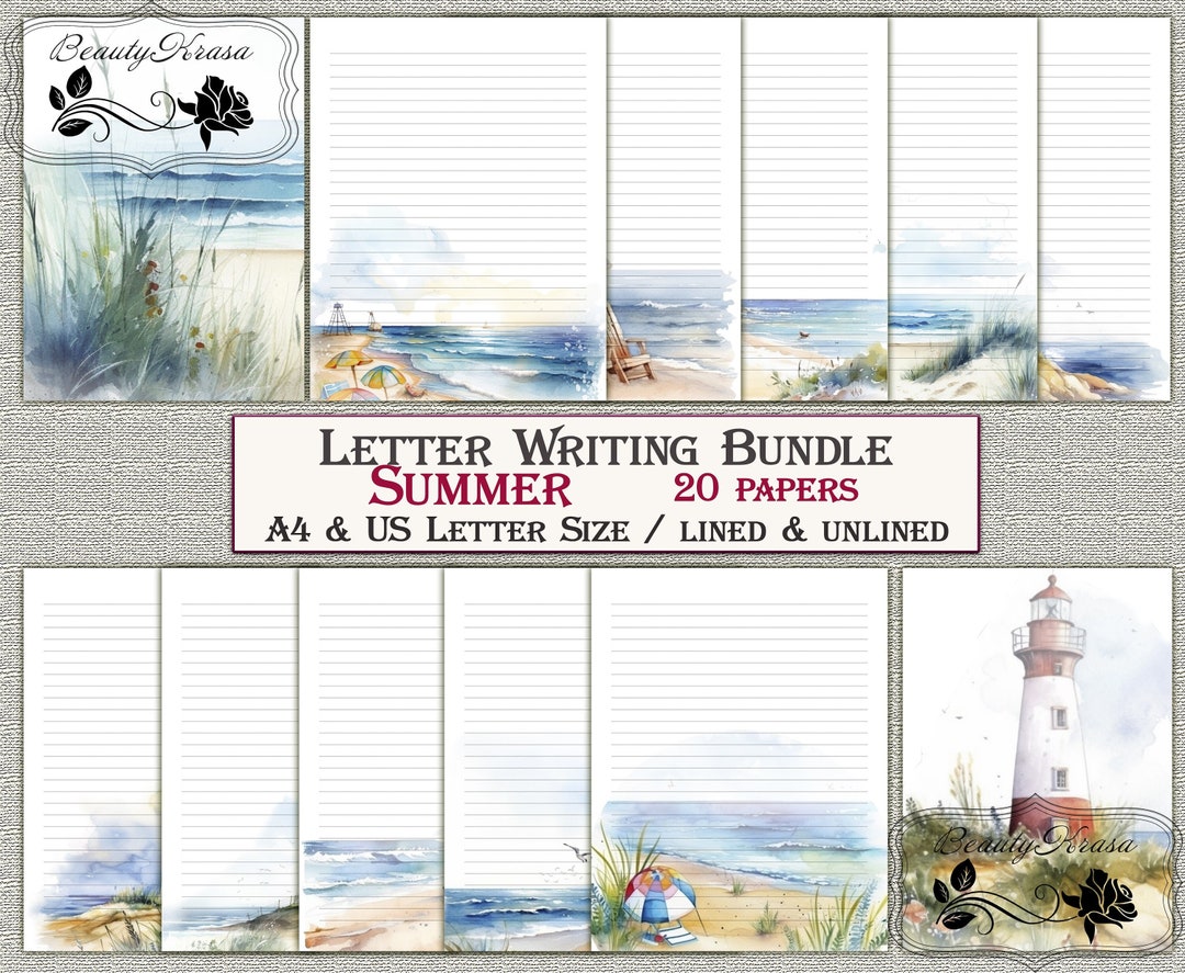 Letter Writing Bundle,printable Pdf Stationery Set Summer,unlined Lined ...
