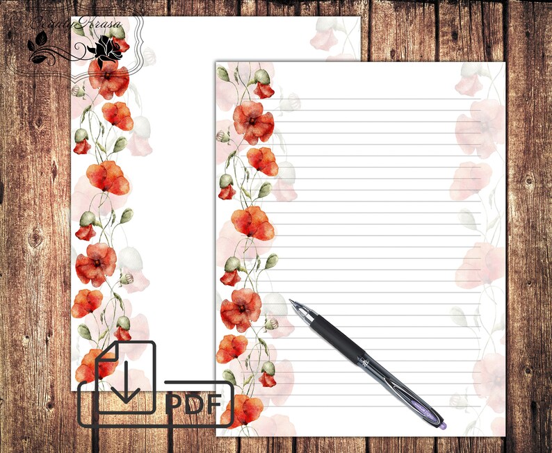 Stationary Set Poppy Decorprintable Letter Writing - Etsy