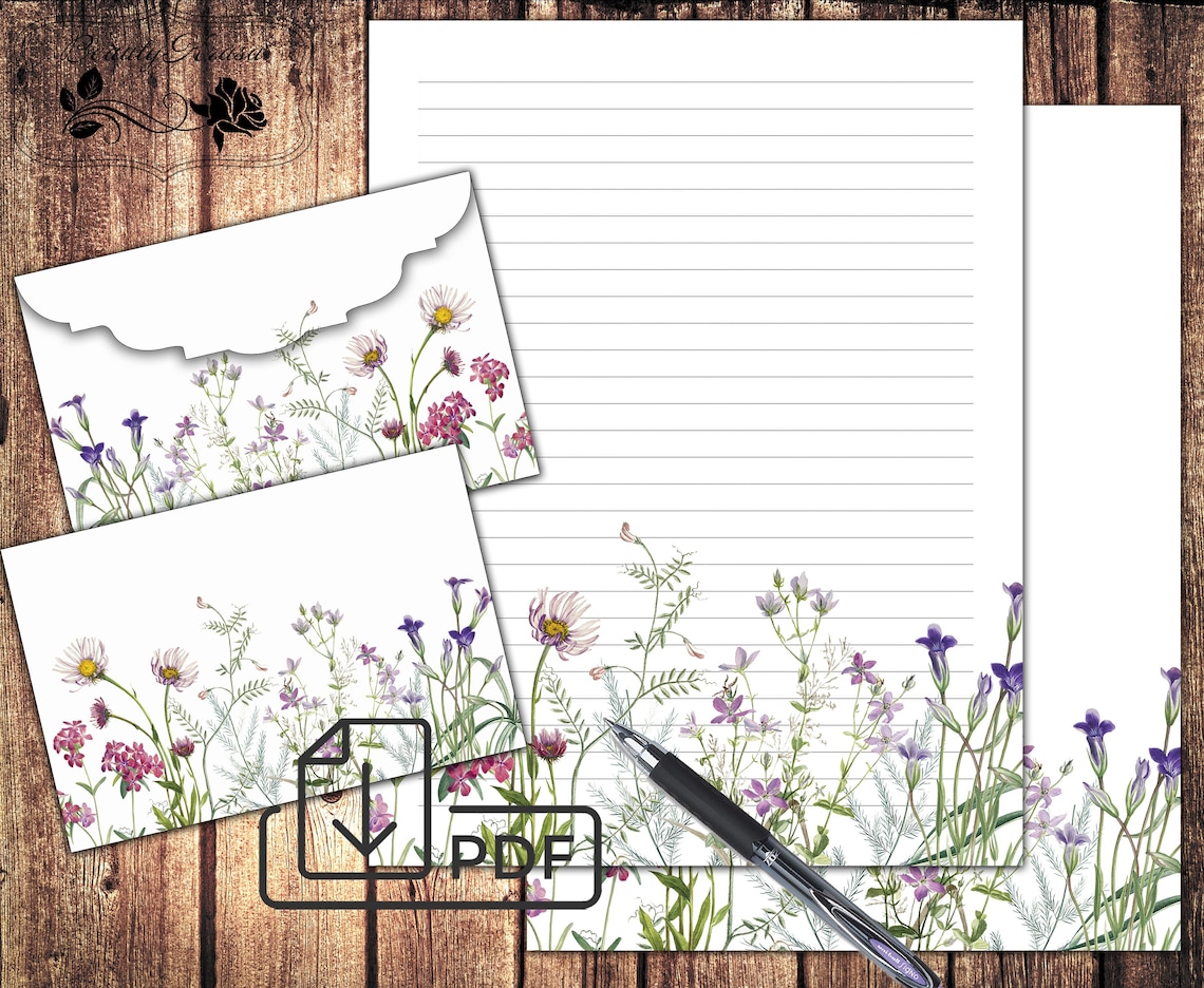 Vintage Wildflowers Printable Stationeryletter Writing Set | Etsy